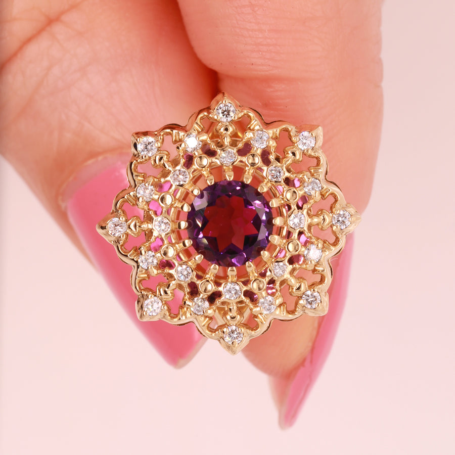 18K Gold Amethyst Ring with Diamonds | G&D Unique Designs