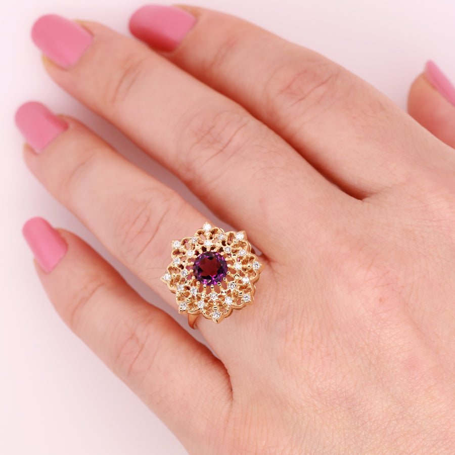 18K Gold Amethyst Ring with Diamonds | G&D Unique Designs