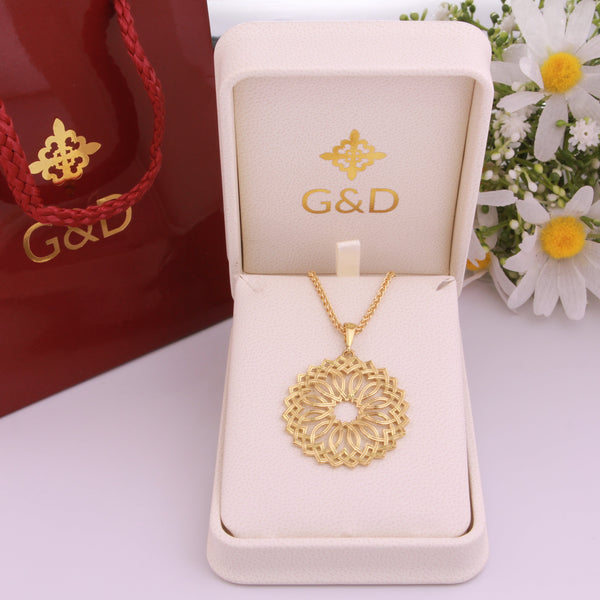 18K Yellow Gold Lotus Rhodolite Garnet Pendant | G&D Unique Designs