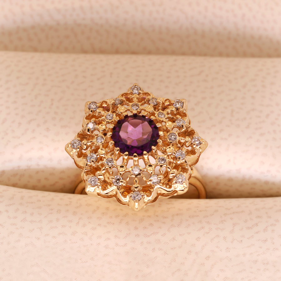 18K Gold Amethyst Ring with Diamonds | G&D Unique Designs