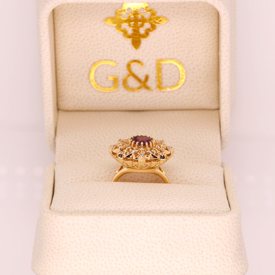 18K Gold Amethyst Ring with Diamonds | G&D Unique Designs